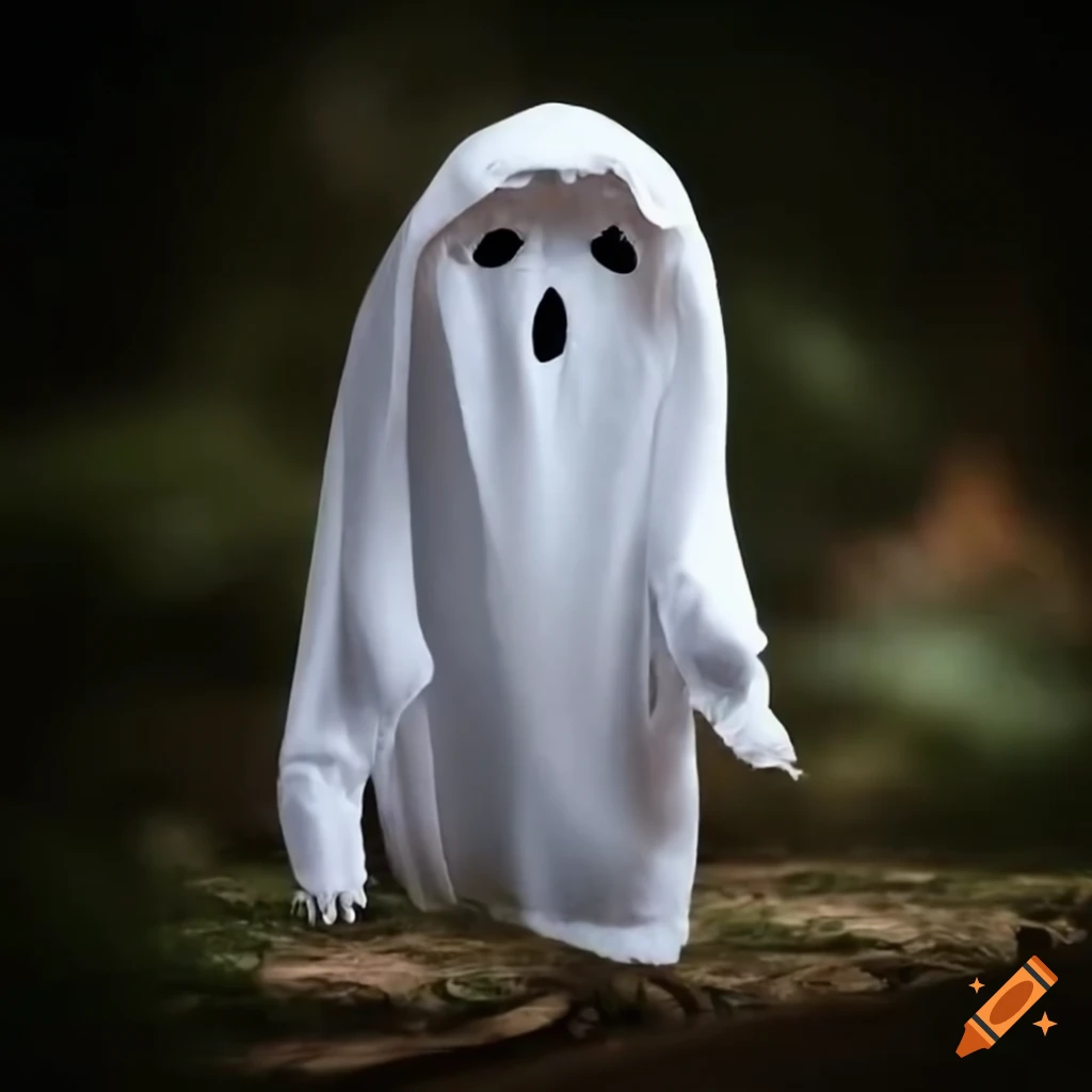 Ghost costume on a squirrel in the woods on Craiyon