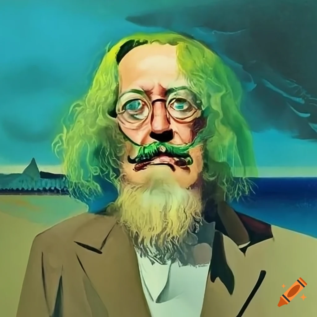 Old man with long green hair and beard in a surreal landscape by ...