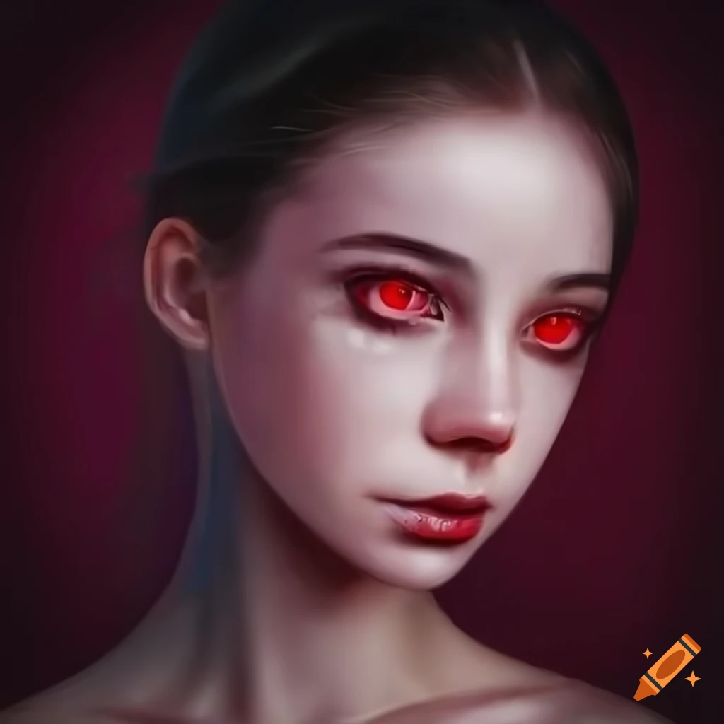 Girl with striking red eyes and pale skin on Craiyon
