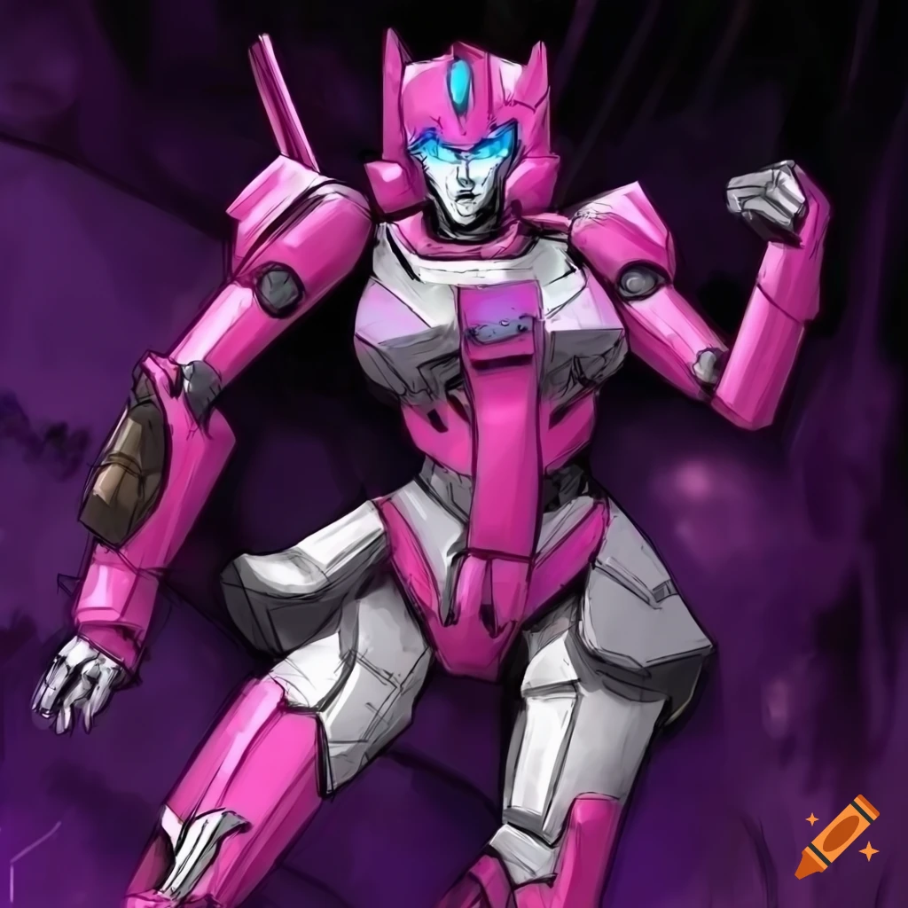 Original transformers heroine with grey armor and pink accents on Craiyon