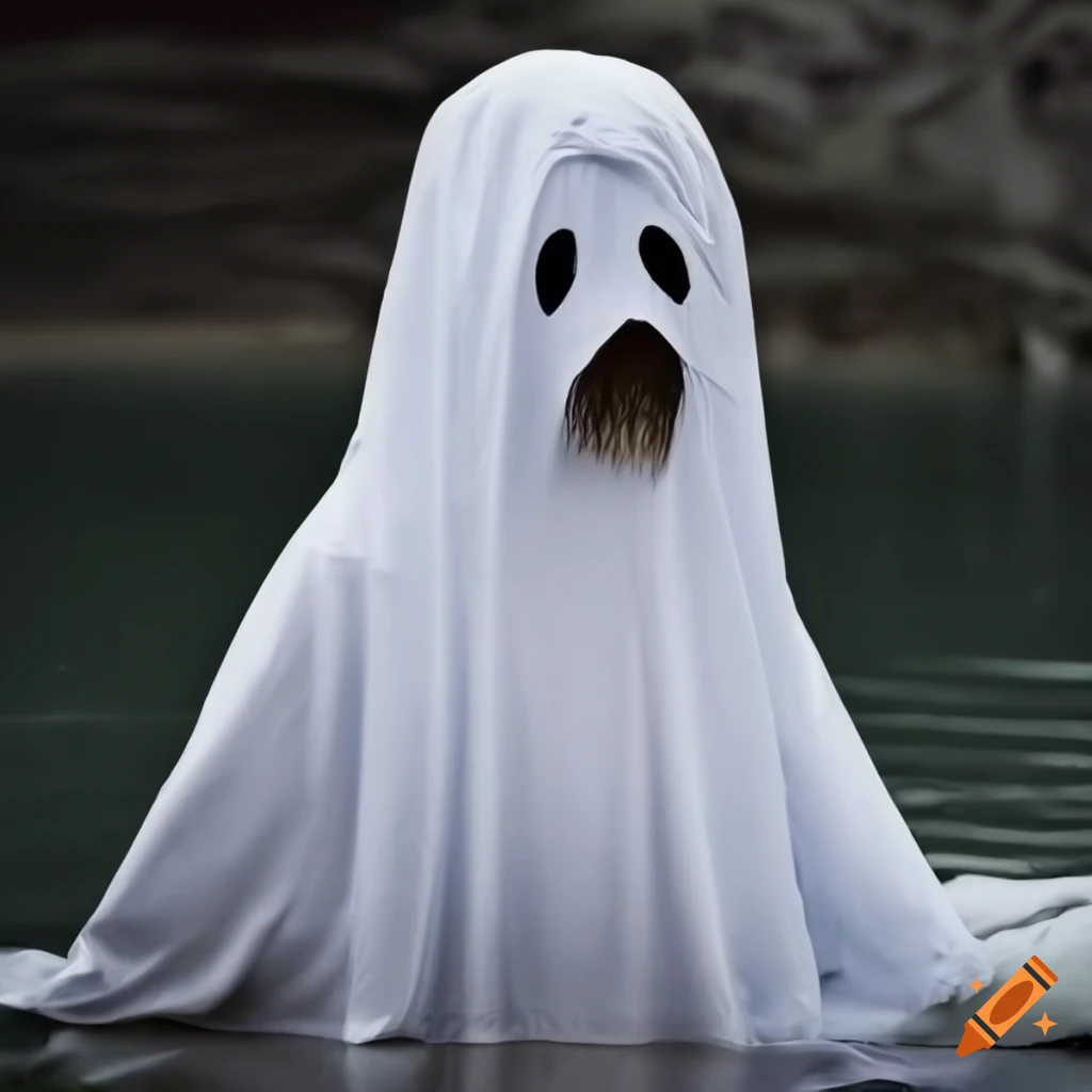 White bedsheet ghost costume on an animal seal on Craiyon