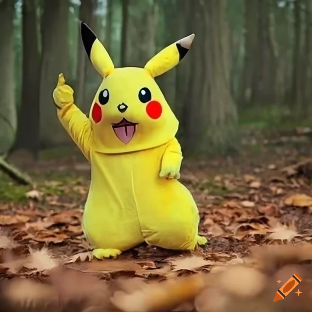 Playful squirrel in Pikachu costume scampering through the forest ...