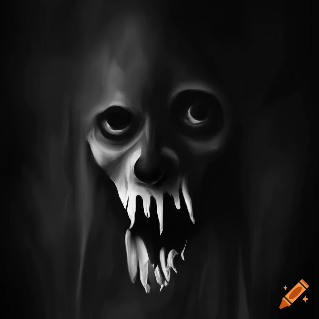 Ancient black and white ink drop art of bleeding ghost face on Craiyon