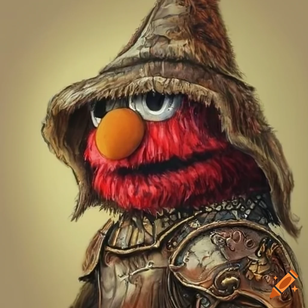 Elmo Wizard in bronze armor on Craiyon