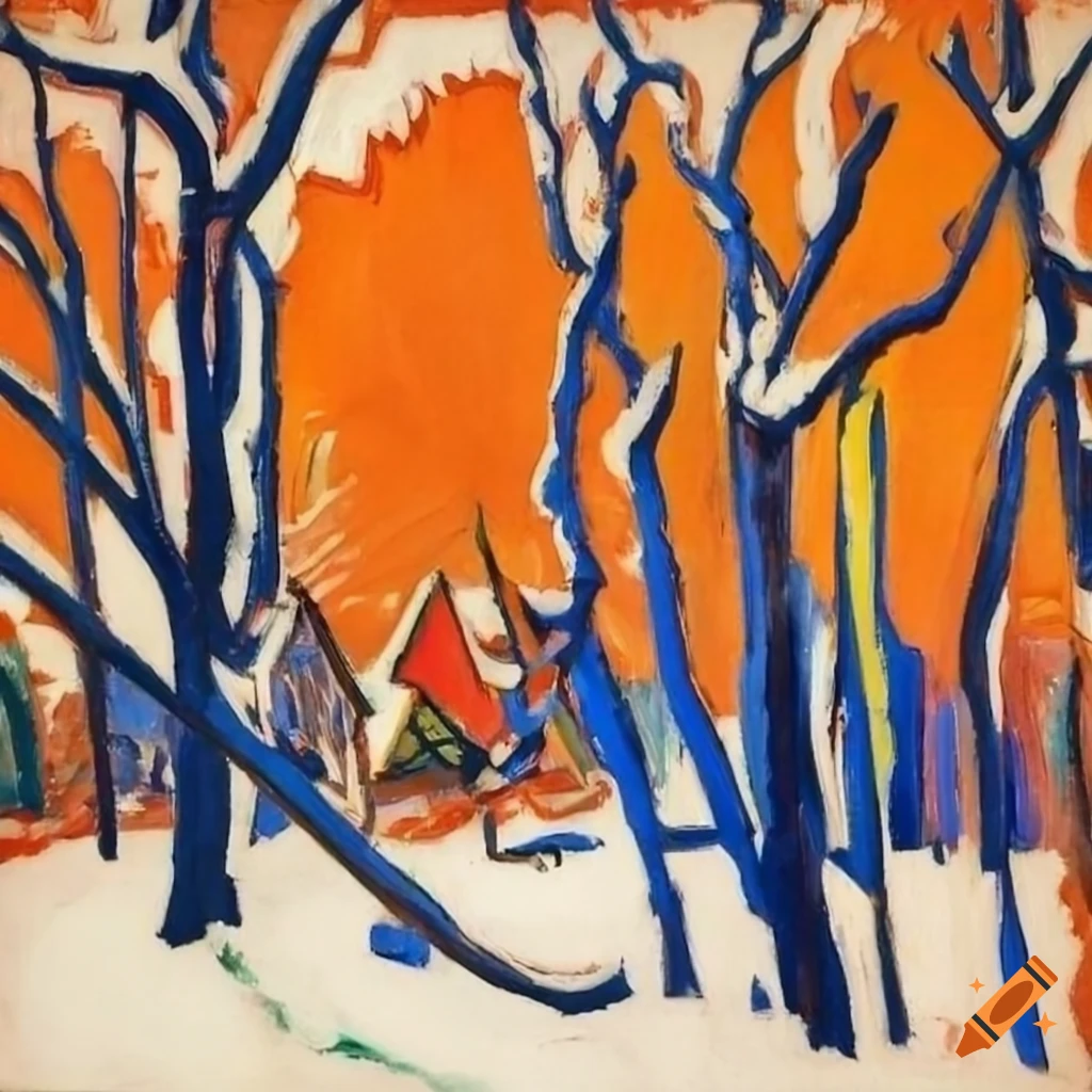 Proud trees in a wisconsin winter landscape with expressive art styles ...