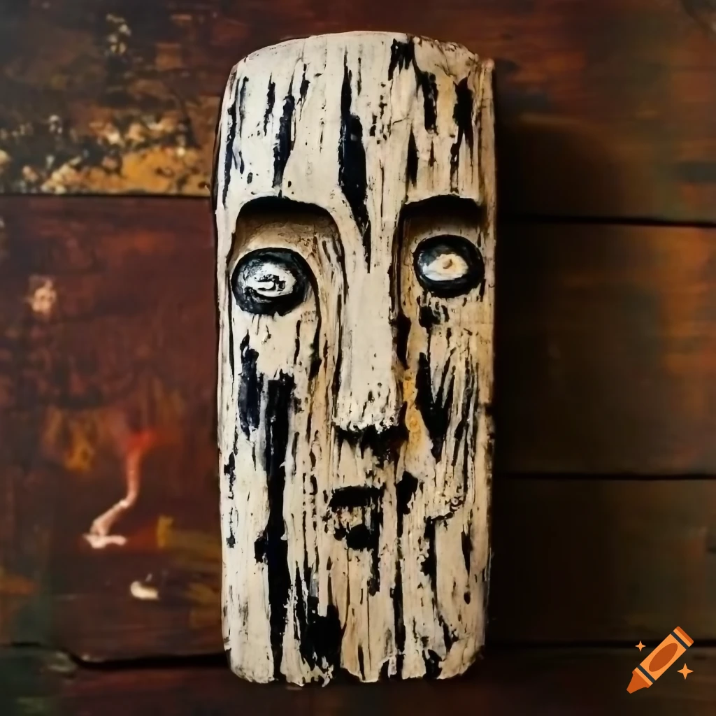 Weathered, broken idol in Junji Ito style with Jackson Pollock's drip ...