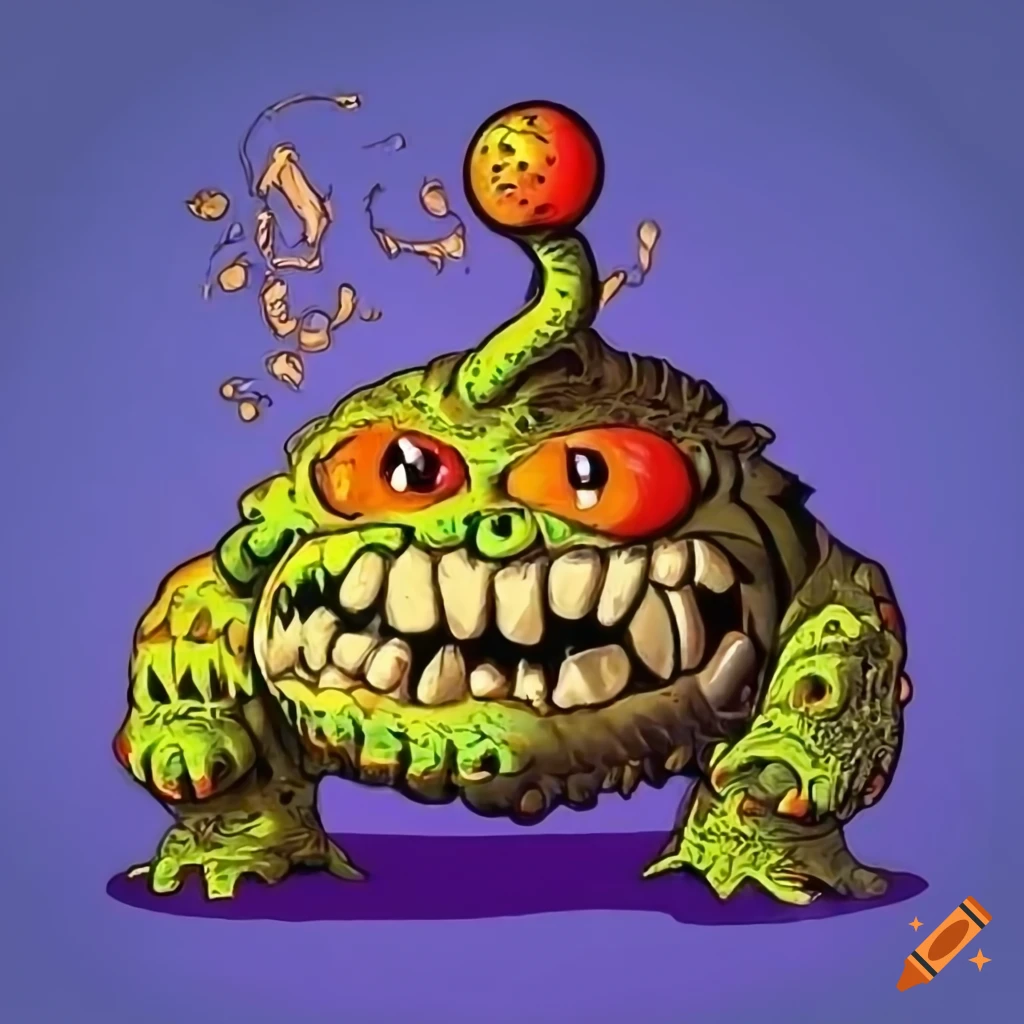 80s cartoon artwork of a brown monster turtle like 'bomb shell' in madballs style on Craiyon