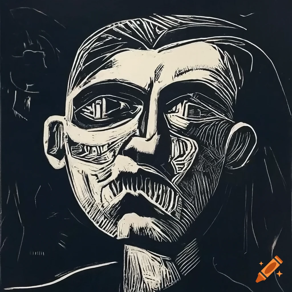 Powerful linocut art by Otto Dix featuring an introspective man in ...