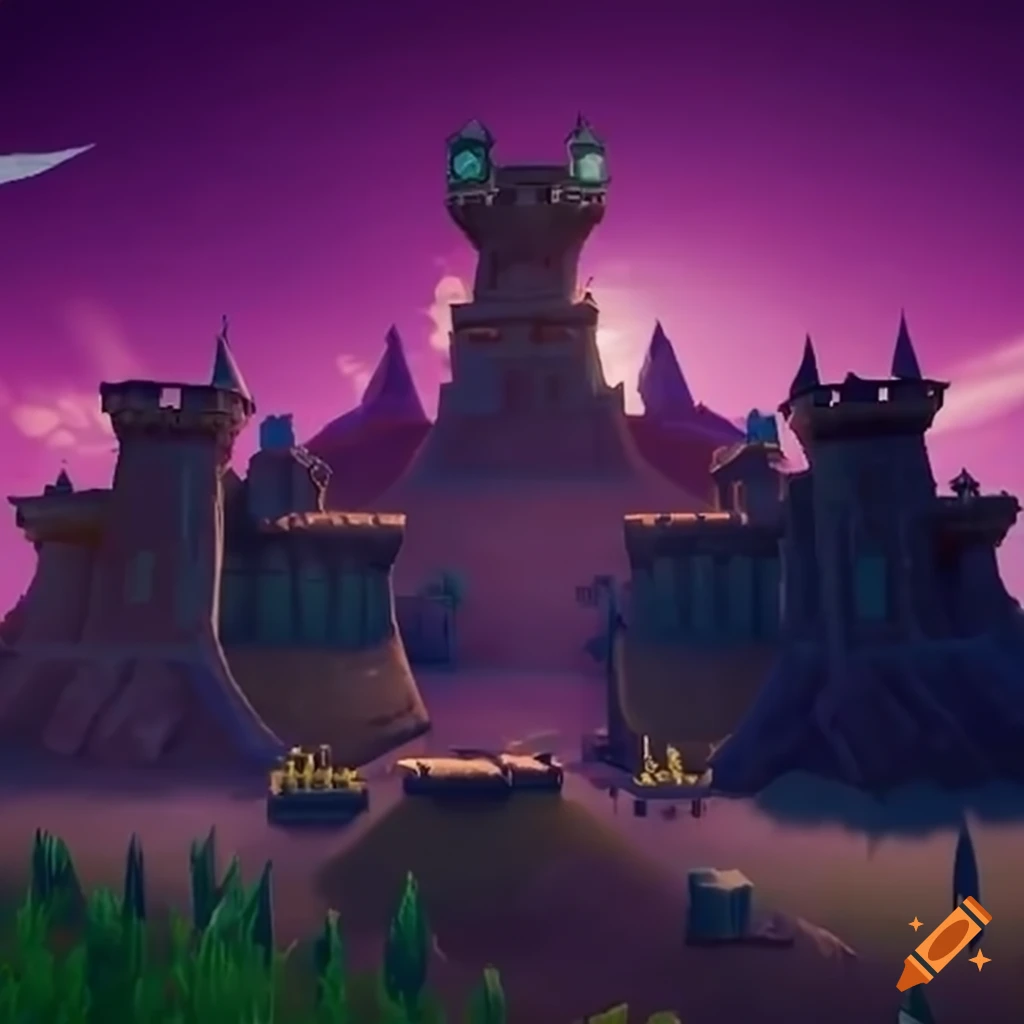 Vibrant map for 'fortnite fighters' with an imposing castle island on ...