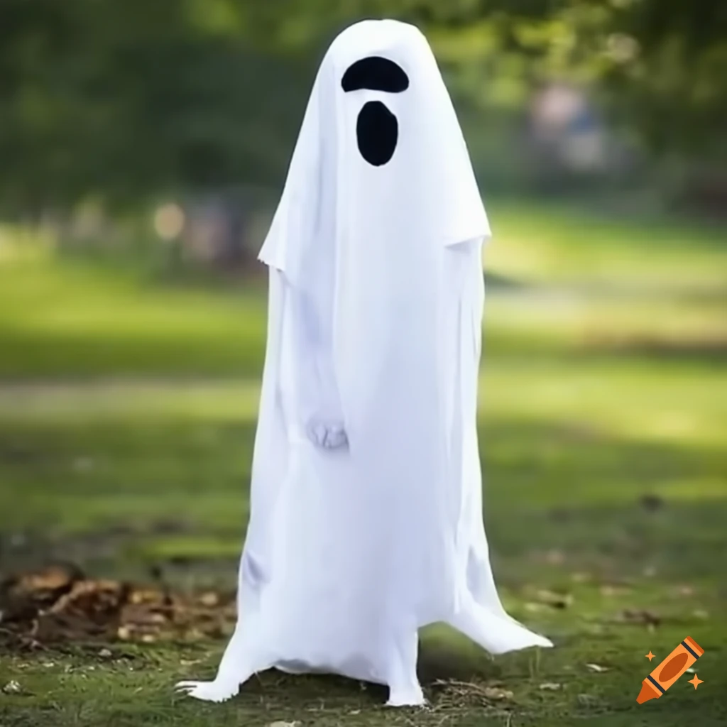 Squirrel in a white bedsheet ghost costume in the suburbs on Craiyon