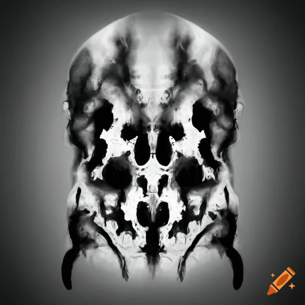 Abstract black and white ink drop art resembling a tribal ghost face on ...