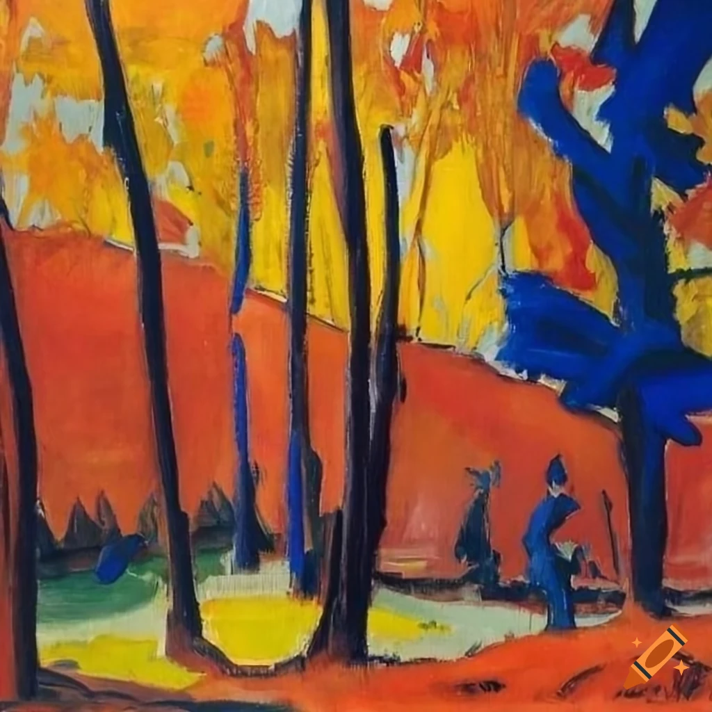 Proud trees in a wisconsin fall landscape with expressive oil painting ...