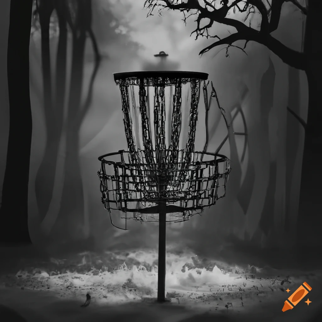 Gothic disc golf event in a dark cemetery in grayscale on Craiyon