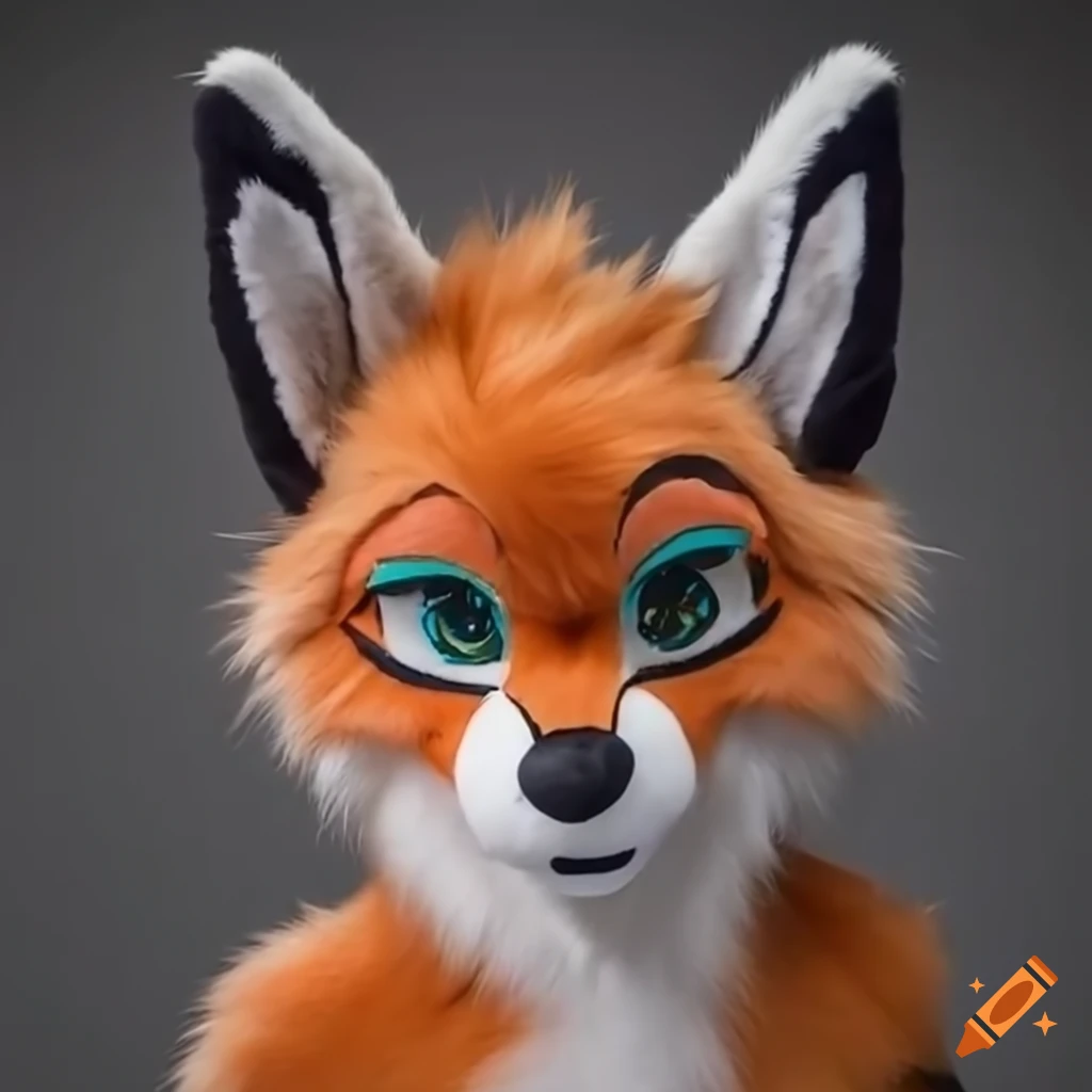 Intricately designed fox fursuit worn by a child on Craiyon