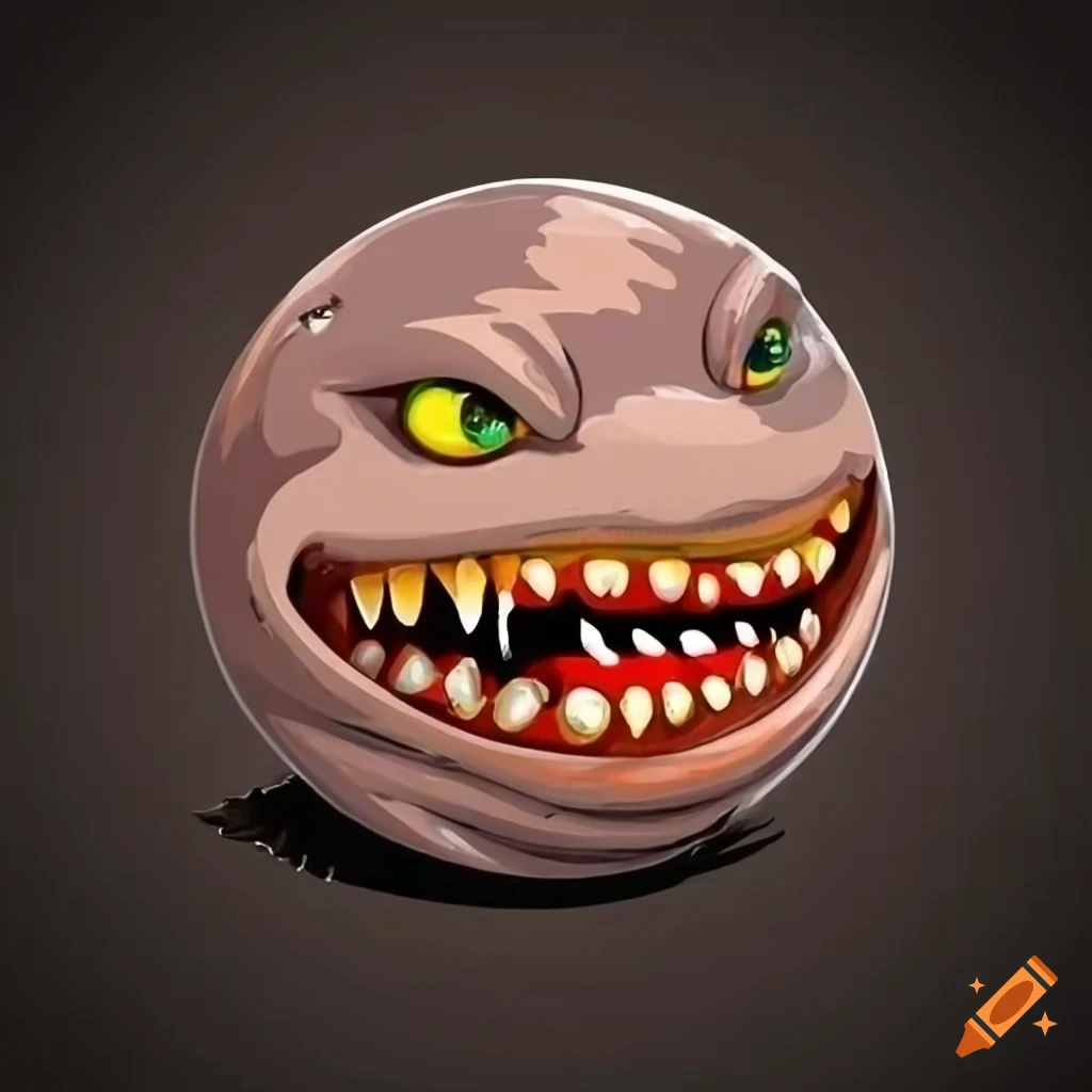 80s Madballs cartoon artwork of a round shark in uni-color style on Craiyon