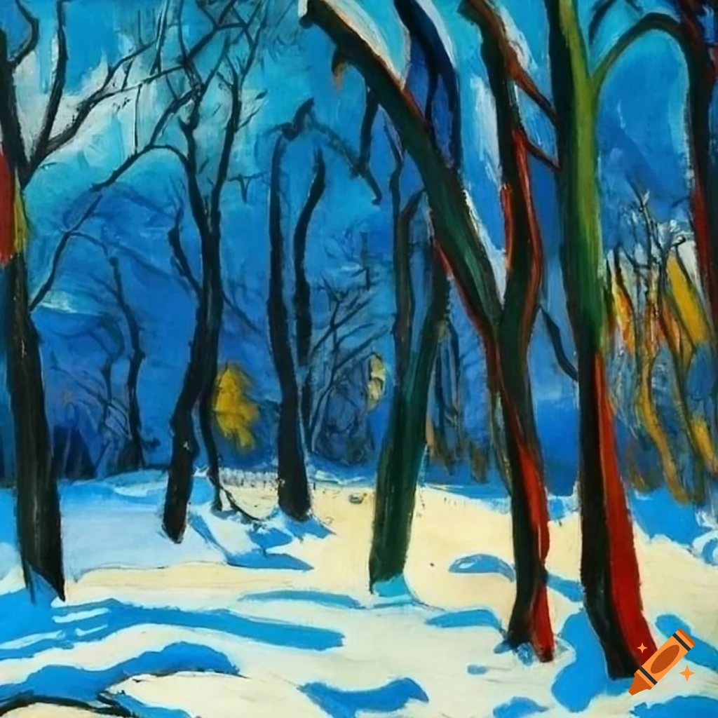 Proud trees in a wisconsin winter landscape with expressive art styles ...