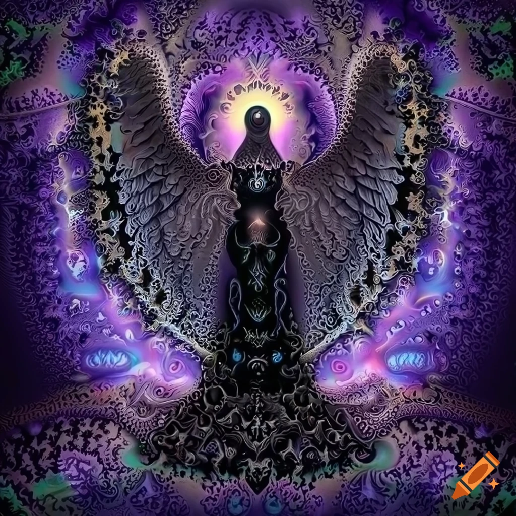 Dark angel formed of cosmological elements in surreal art inspired by ...