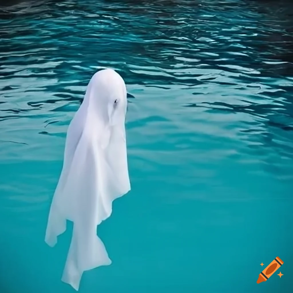Dolphin disguised as a ghost with a white bedsheet costume on Craiyon