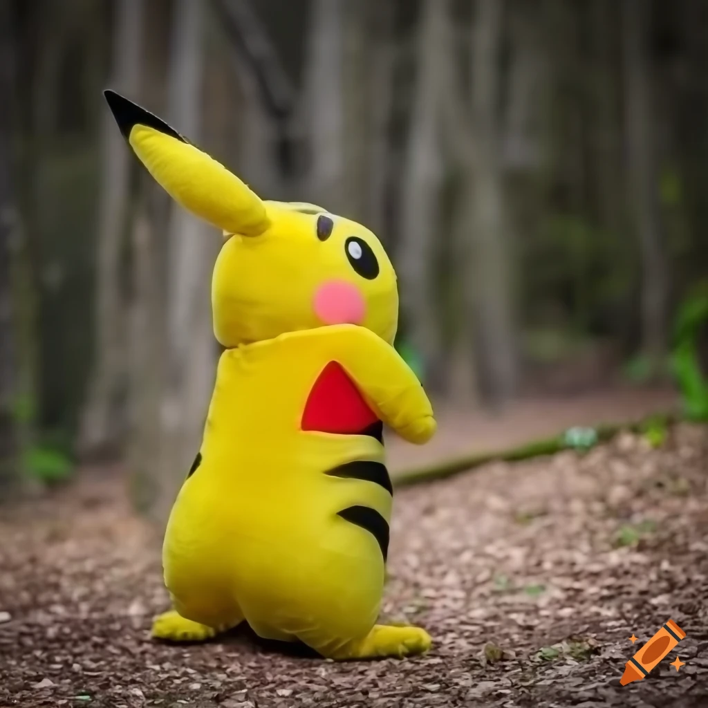 Chipmunk in pikachu costume crawling in the woods on Craiyon