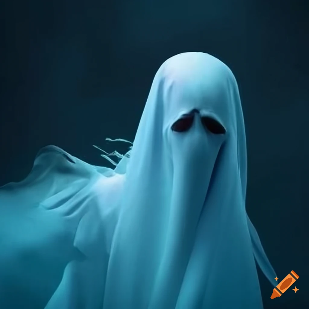 Dolphin dressed as a ghost with a white bedsheet costume on Craiyon