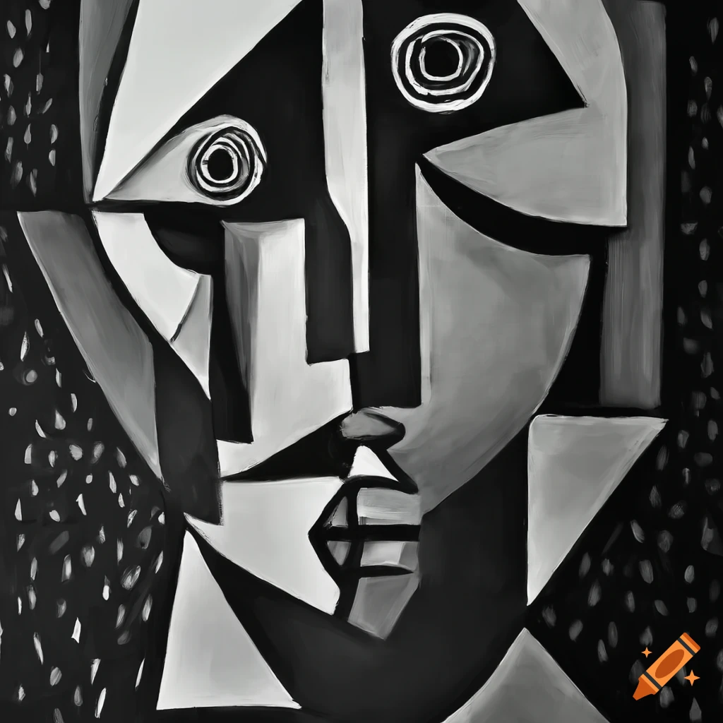 Captivating black and white Picasso cubist artwork on Craiyon