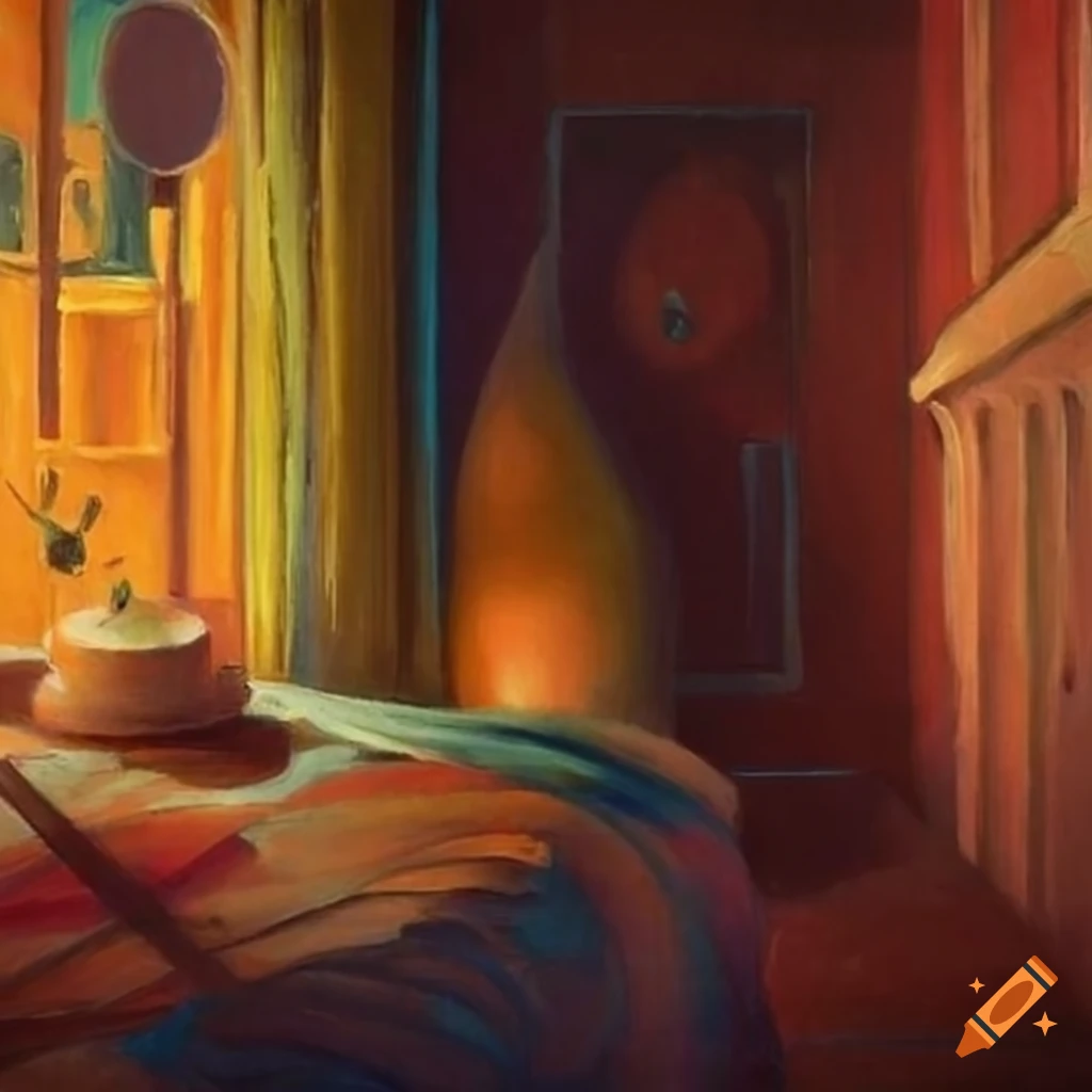 Surrealist room with oil painting in the morning light on Craiyon