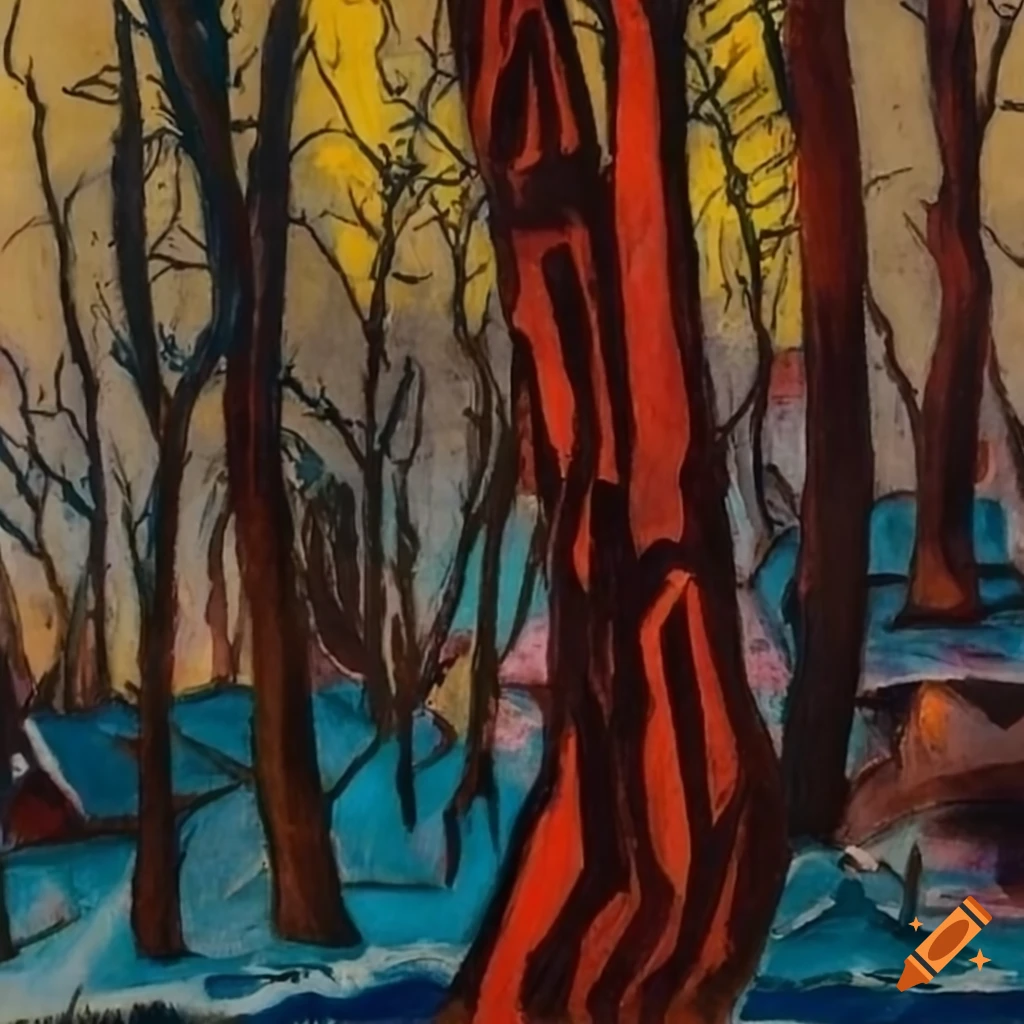 Proud trees in a wisconsin winter landscape with expressive art styles ...