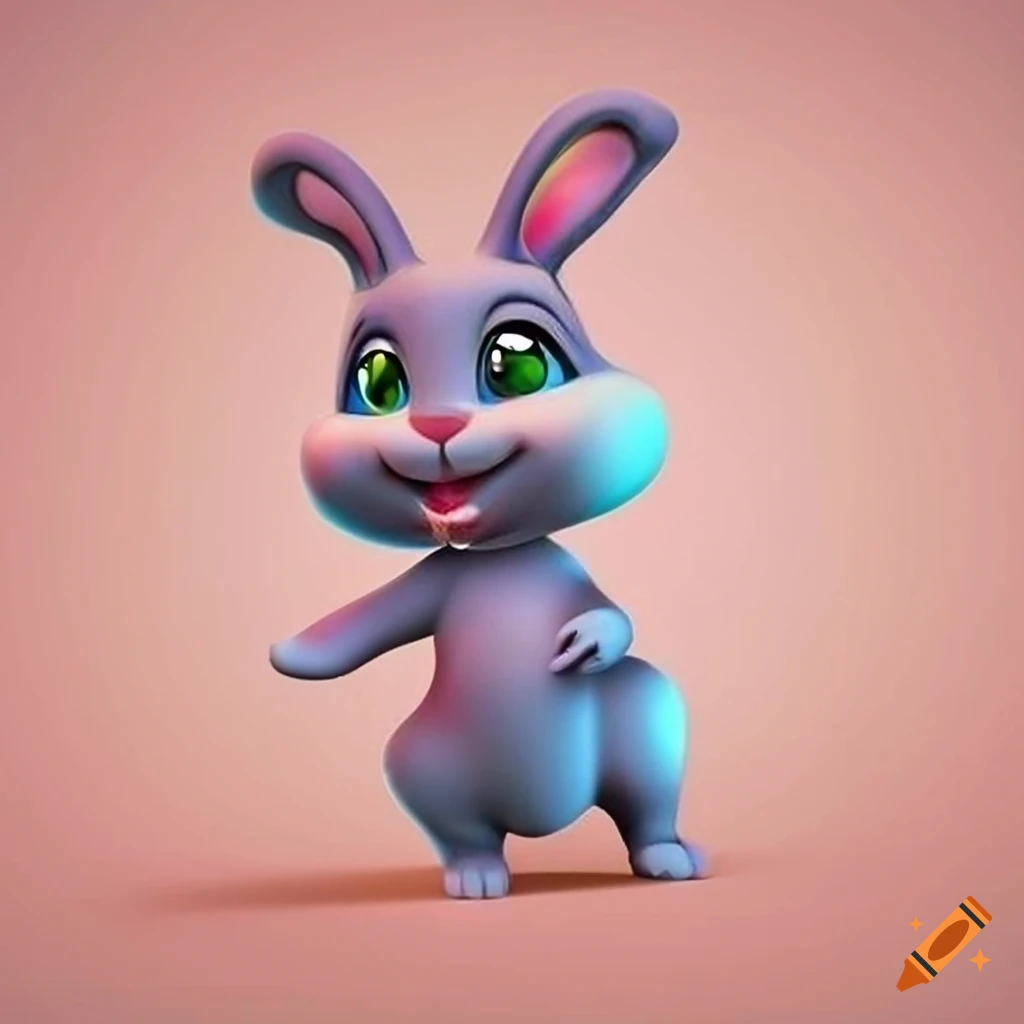 Cute cartoon bunny with large eyes, long ears, and a friendly smile in ...