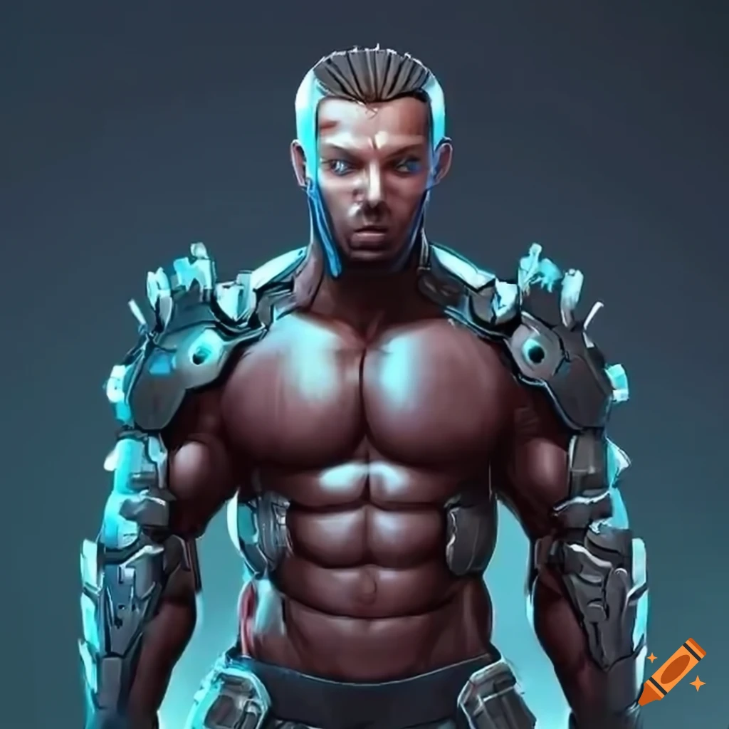Futuristic man with muscles and techno-armor on Craiyon