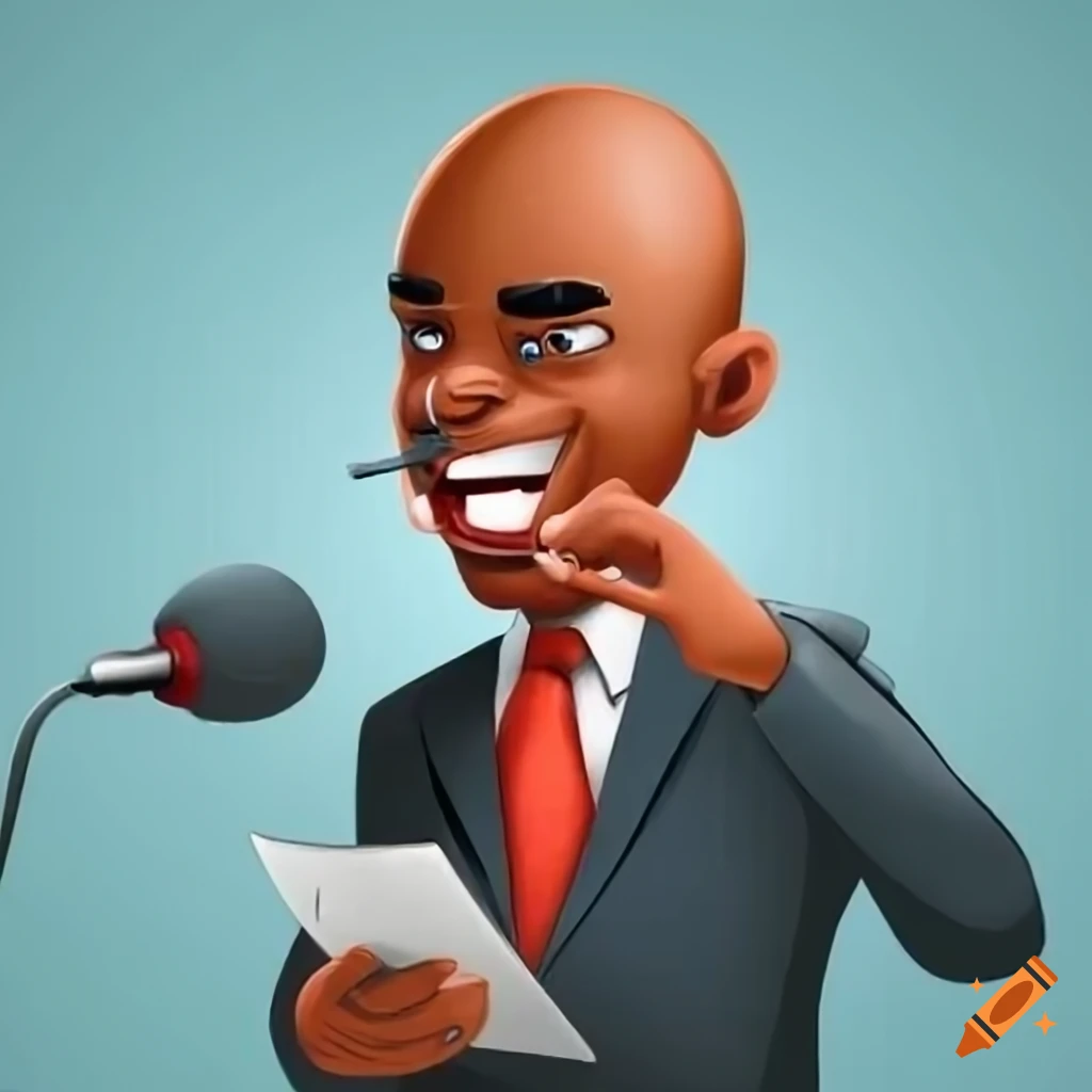 Bald African American cartoon American football commentator in a ...
