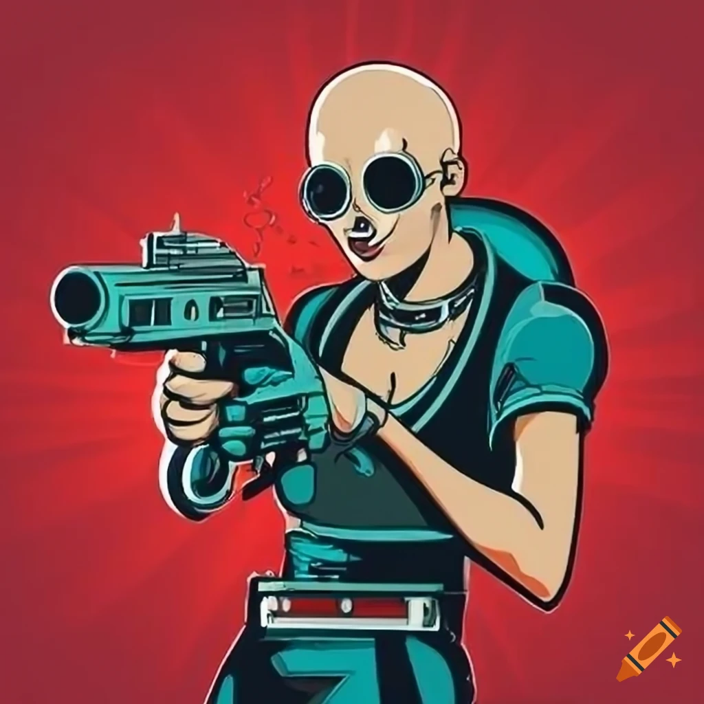 Atompunk retro character holding a ray gun on Craiyon