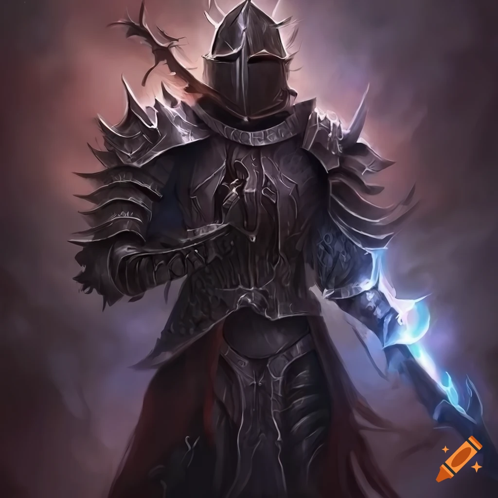Epic fantasy portrait of a knight with dark armor and magical aura ...