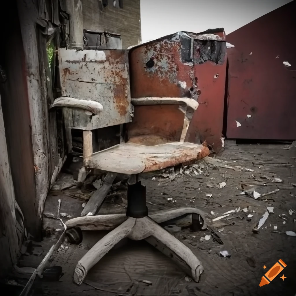 Old and damaged office chair in trash pile on Craiyon