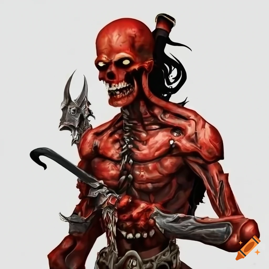 Cool warrior barbarian zombie red skeleton with dark silver armor in a ...