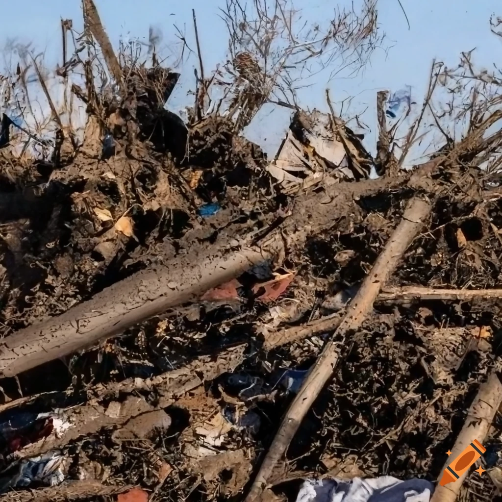 Faces and clothes entangled in chaotic web of debris in a destroyed ...