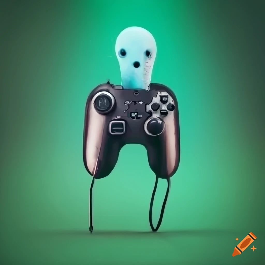 Sheet ghost playing video games with controller and headphones in a ...