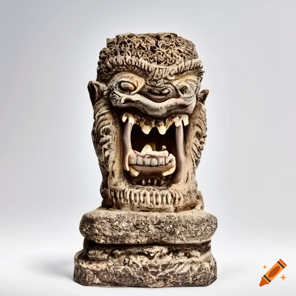 Ancient demon idol with monster teeth and base relief on Craiyon