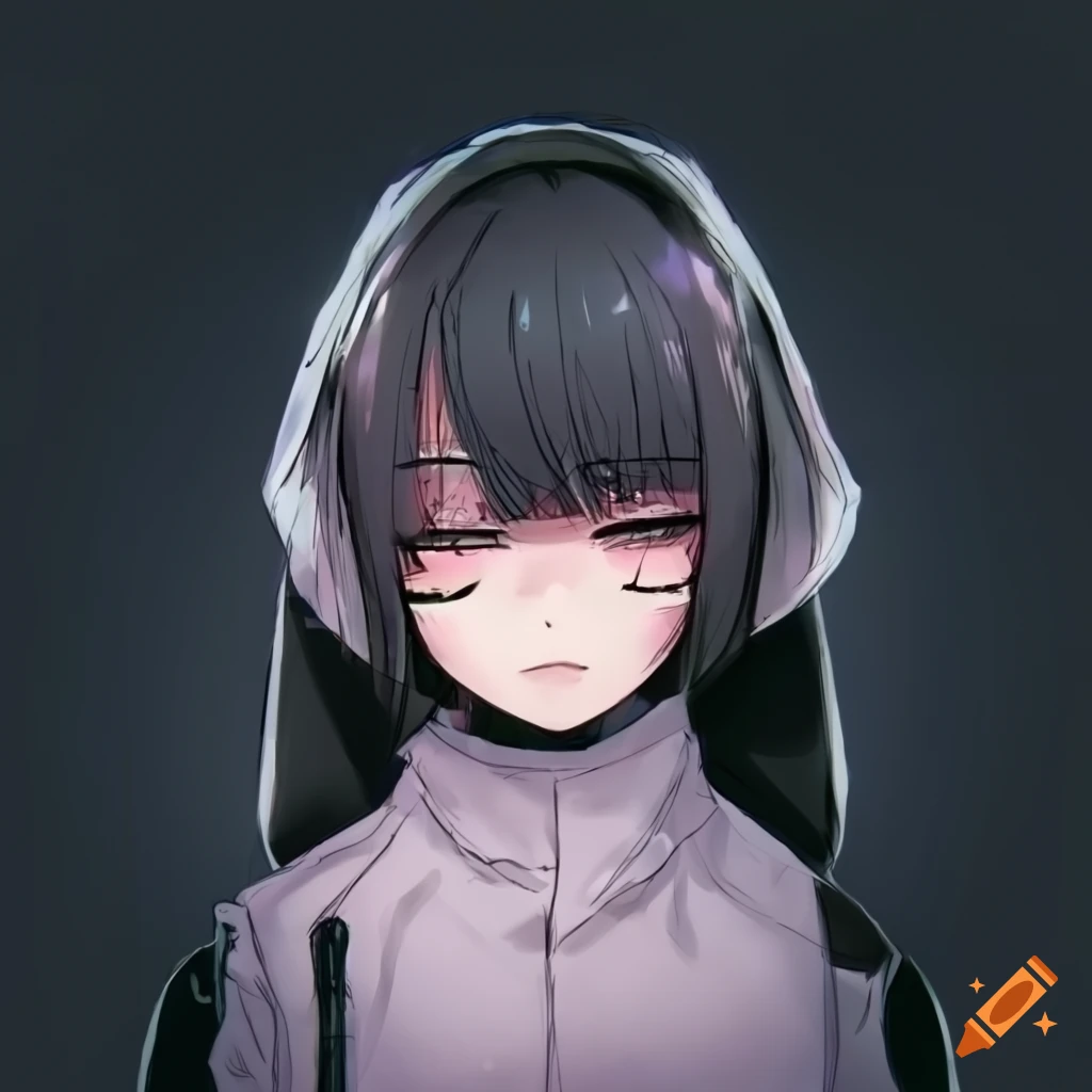 Tired anime girl in techwear outfit looking exhausted on Craiyon