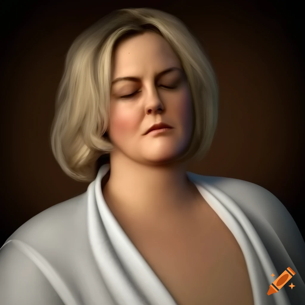 Realistic colored portrait of a plus size woman with a full round face ...