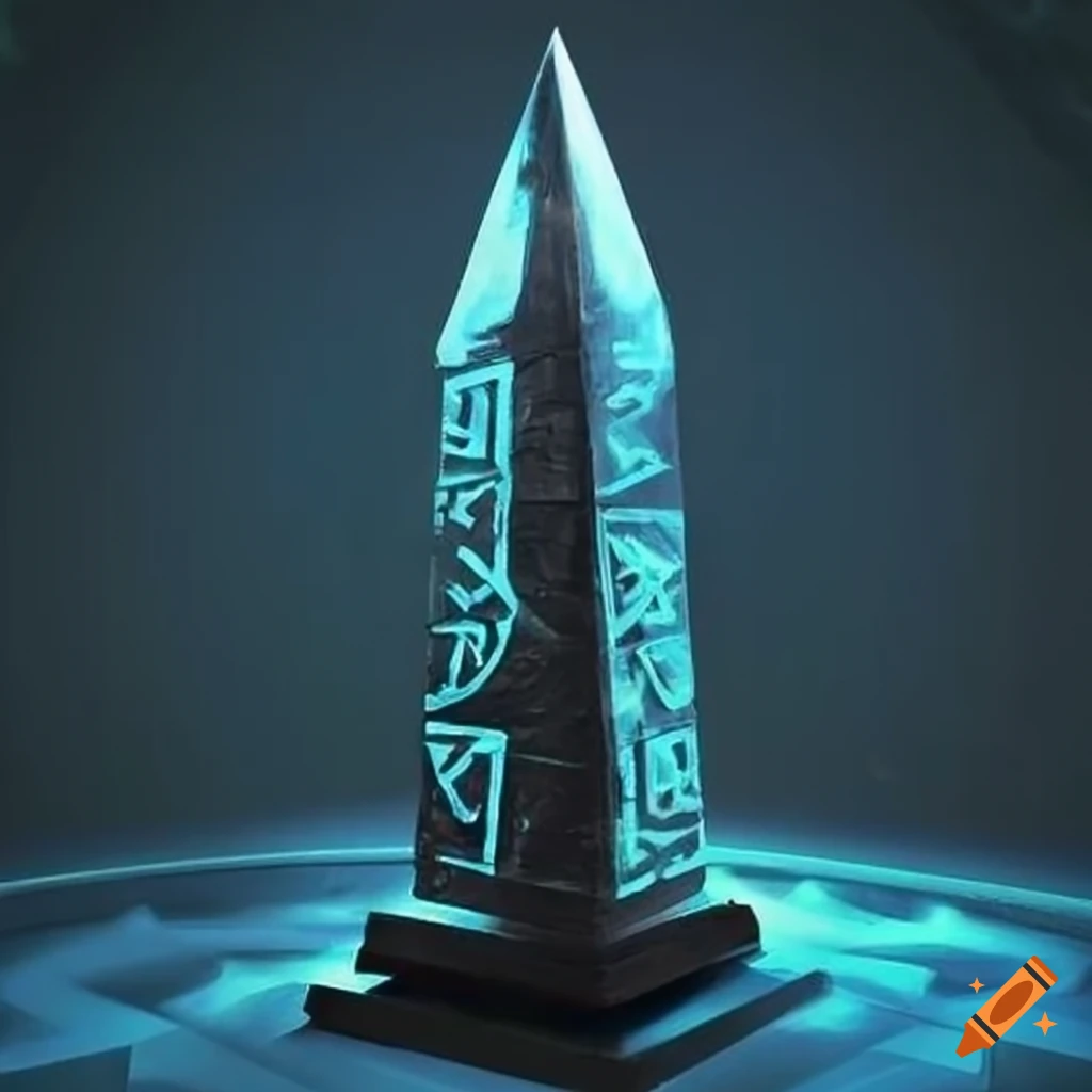 Ancient black obelisk with mystical glowing runes on Craiyon