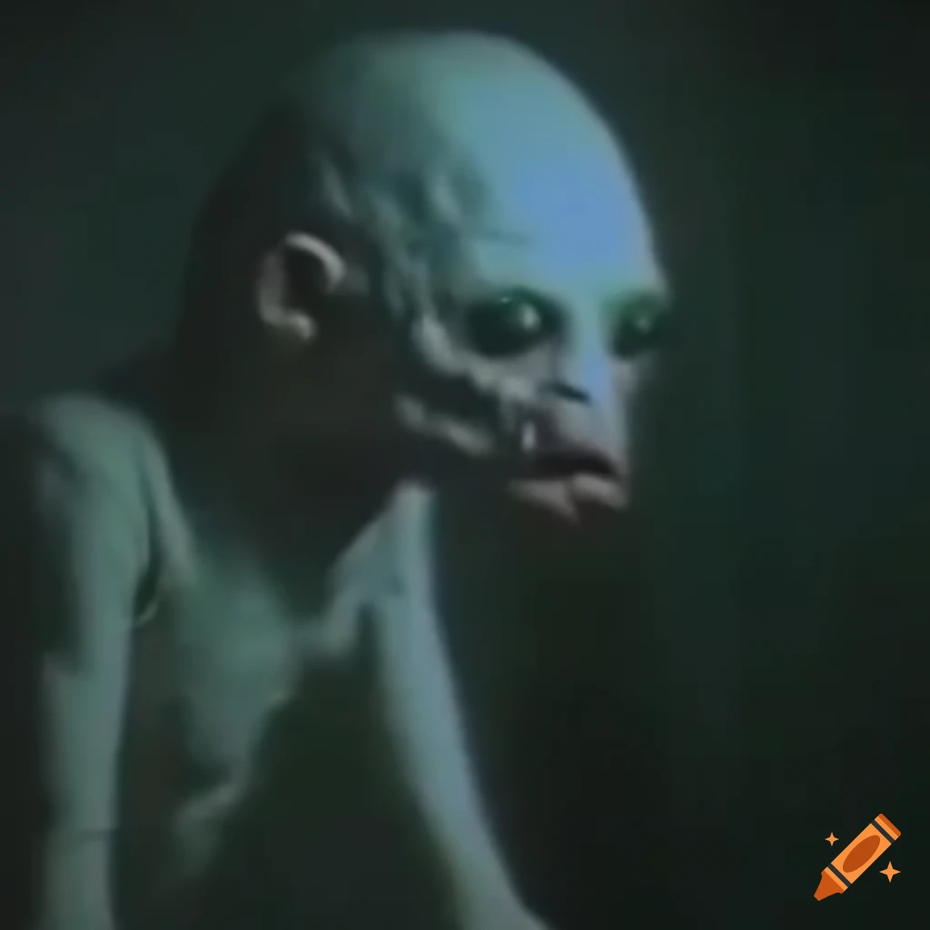 Grainy vhs footage of uncanny white creature with open mouth on Craiyon