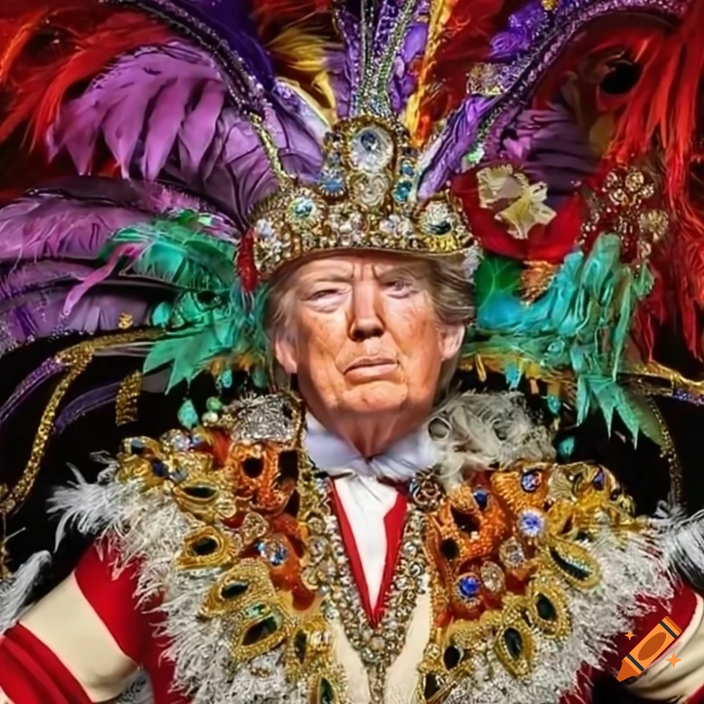 Donald Trump wearing ornate vibrant samba costume with jewels and ...