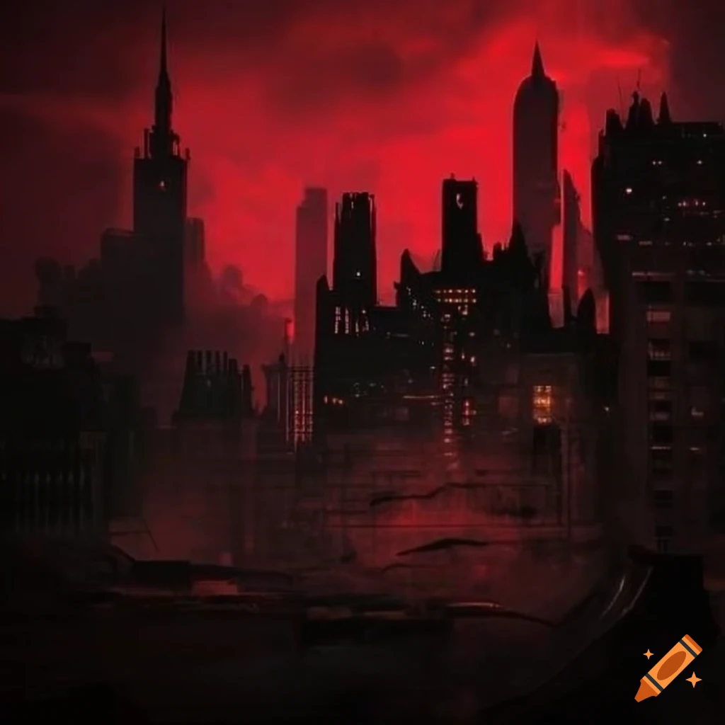 Gotham City skyline at sundown with a futuristic and sinister vibe on ...