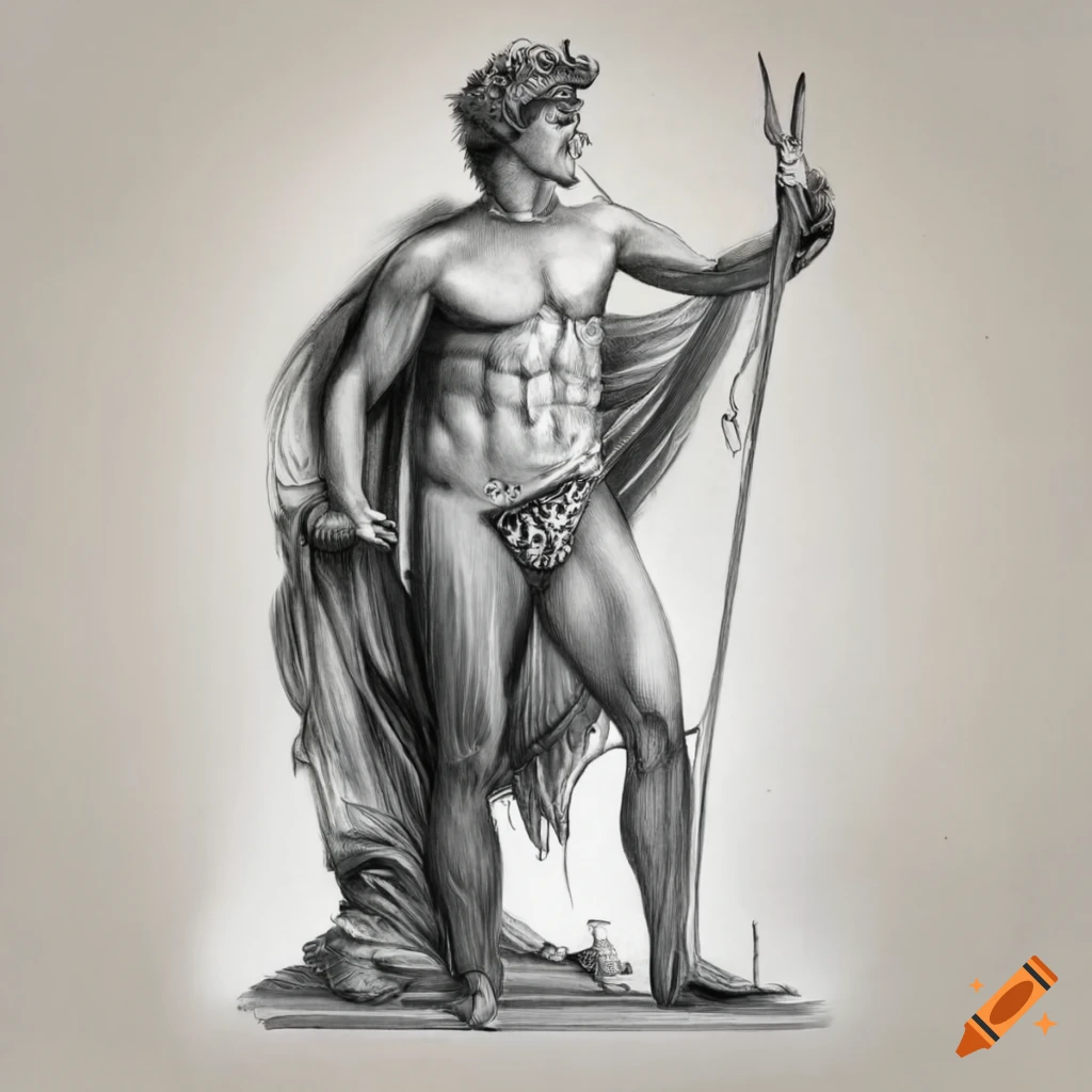 Artwork of Greek god Hermes with staff and winged sandals on Craiyon