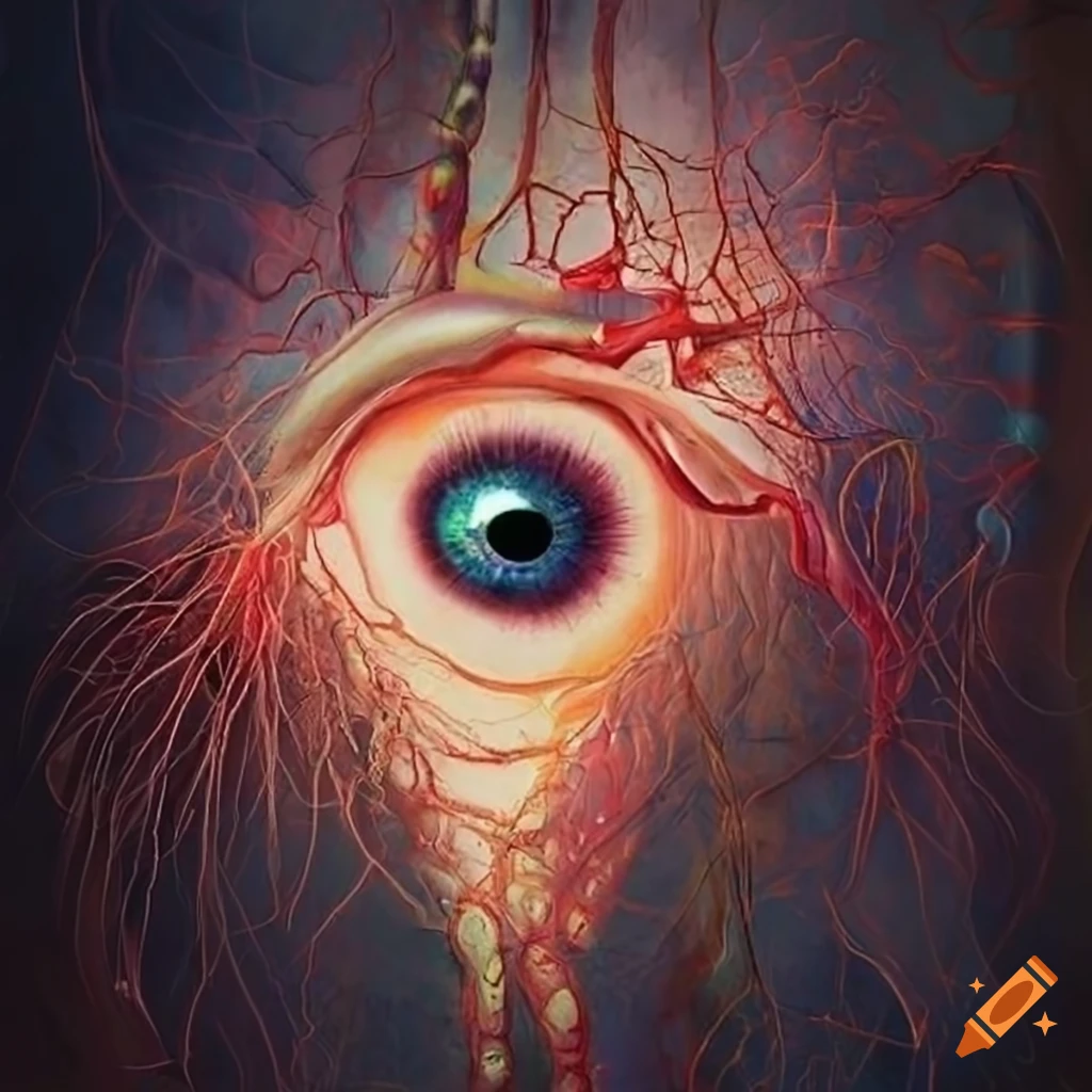 Intricately connected heart and eye representing human anatomy and ...