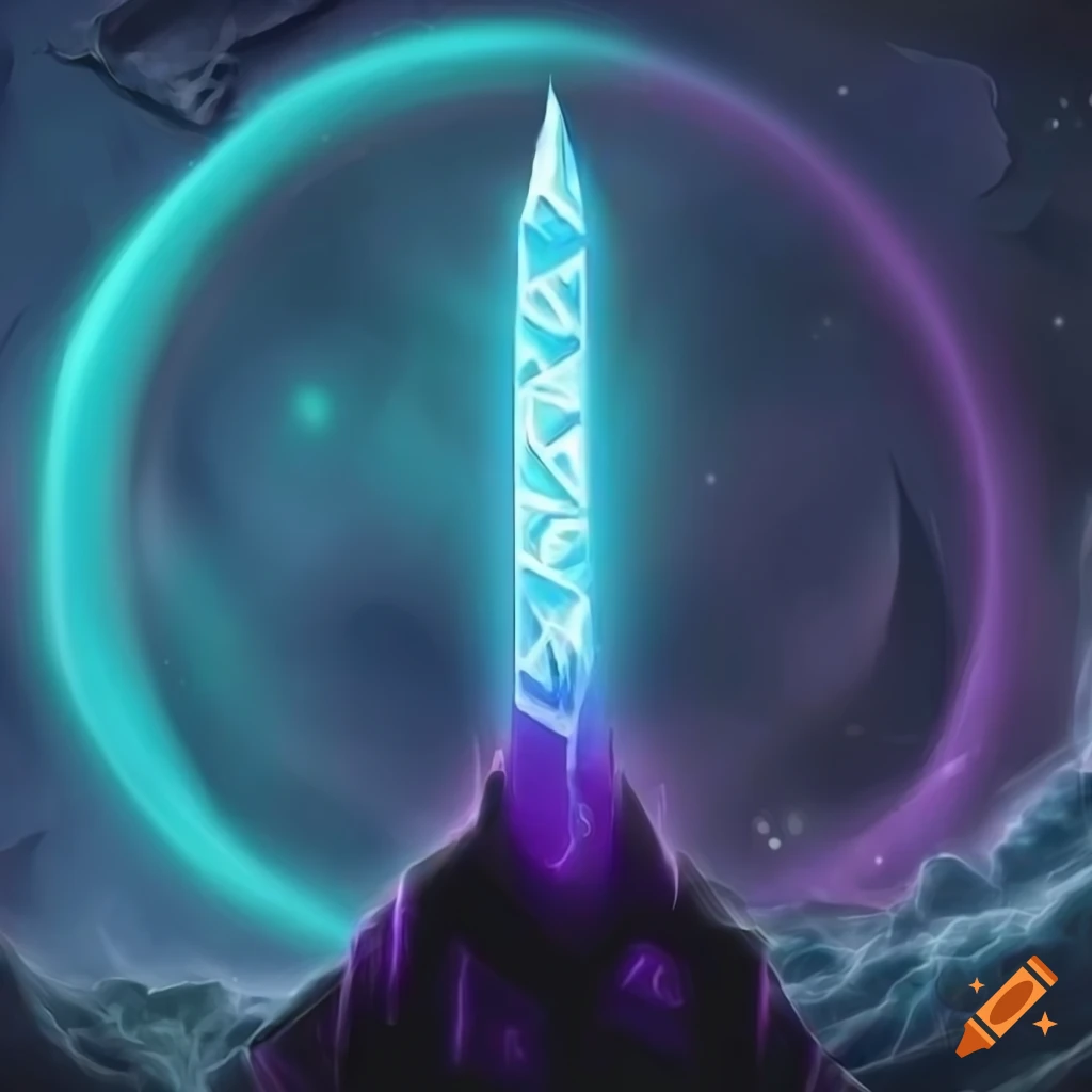Black obelisk with glowing blue-purple runes in a fantasy art style on ...