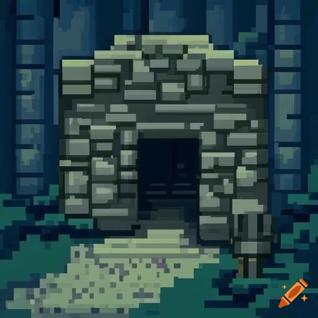 Pixel art stone quarry in a medieval fantasy setting on Craiyon