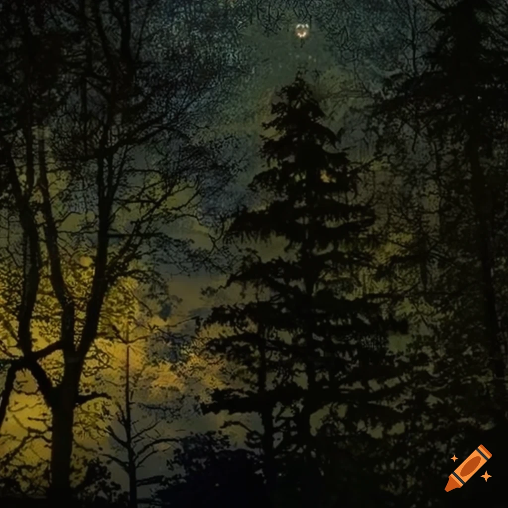 Enchanting night scene with pixel art of birds in trees on Craiyon