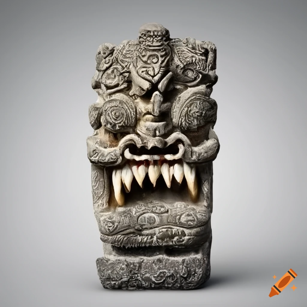Ancient demon idol with monster teeth and base relief on Craiyon
