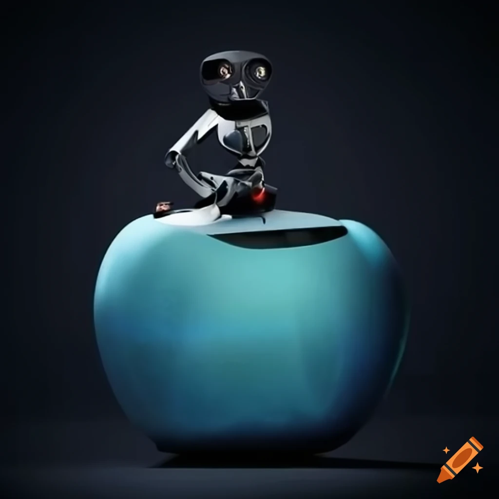 Mysterious apple robot in a space car on Craiyon